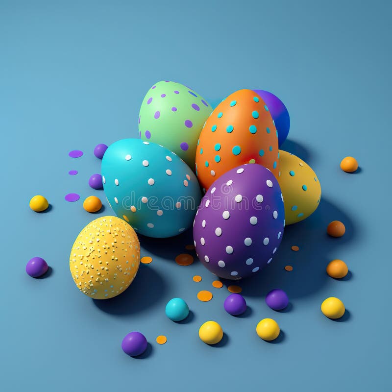 Colorful Easter Eggs with Small Eggs on Blue Background. Easter Banner ...