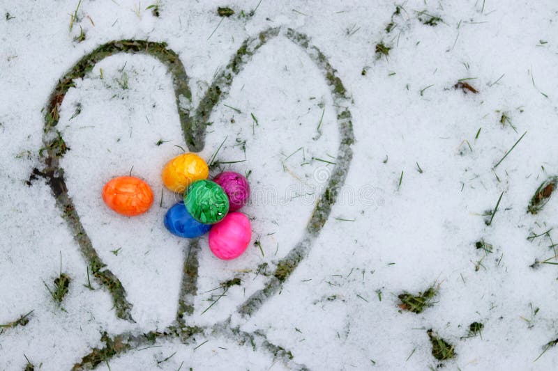 Colorful Easter Eggs in Snow Stock Image - Image of snow, squill: 306950513