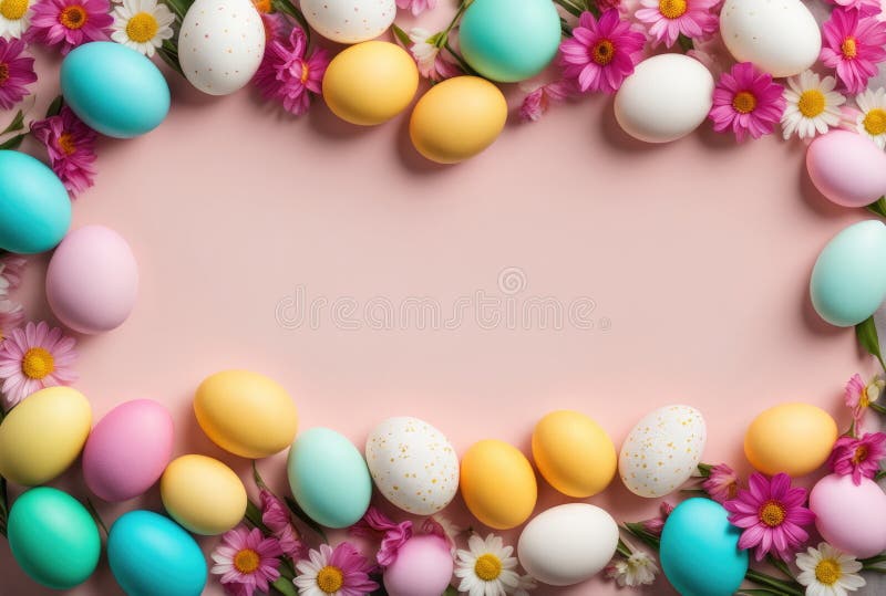 Colorful Easter Eggs and Spring Flowers Frame Stock Illustration ...