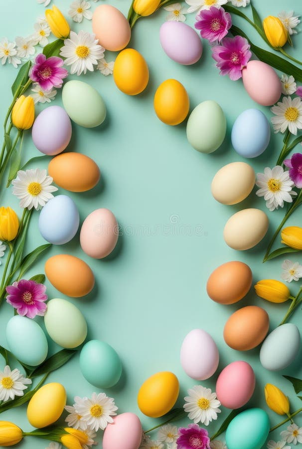 Colorful Easter Eggs and Spring Flowers Frame Stock Illustration ...