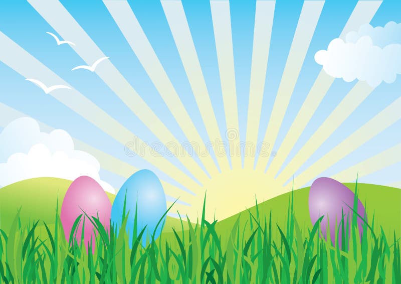 Colorful Easter Eggs in Spring Landscape Stock Vector - Illustration of ...
