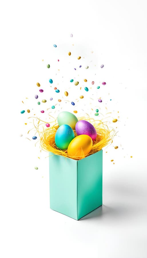 Colorful Easter Eggs Surprise in a Box Isolated with Copy Space Stock ...