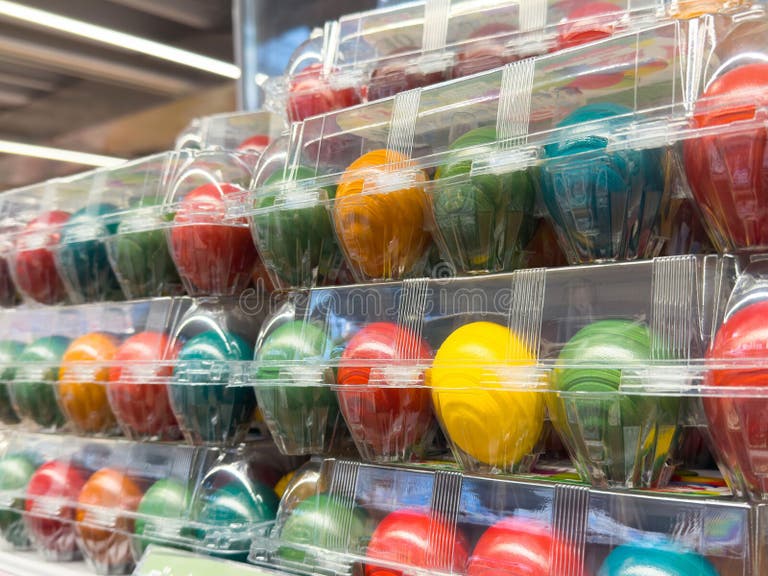 Colorful Easter Eggs in Transparent Packaging on Store Shelves ...