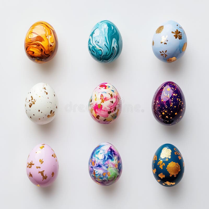 Colorful Easter Eggs in Various Artistic Styles are Arranged in a Grid ...