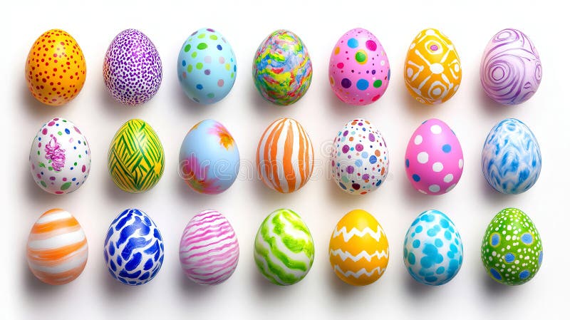 Colorful Easter Eggs with Vibrant Patterns on White Background in ...