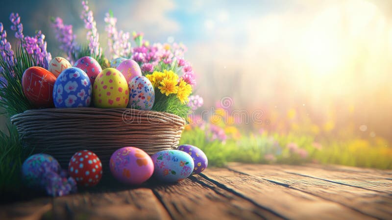 Colorful Easter Eggs in Vibrant Spring Garden Setting. Happy Easter ...