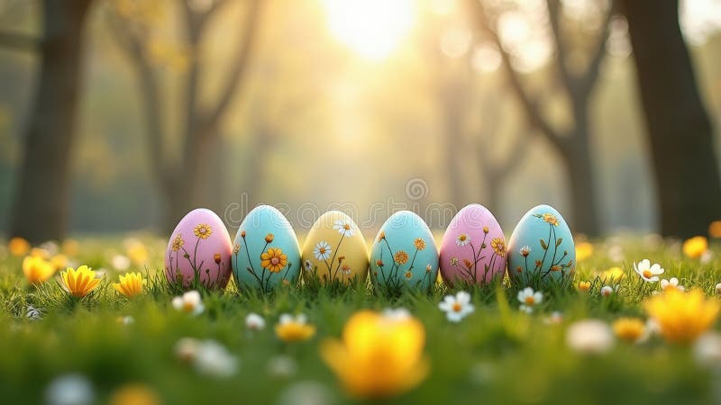 Colorful Easter Eggs in Vibrant Spring Park Stock Illustration ...
