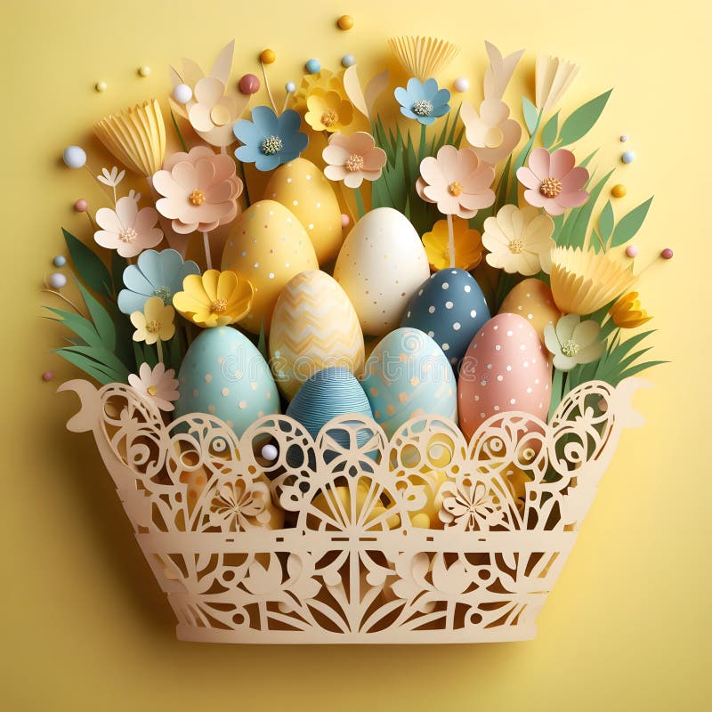 Colorful Easter Eggs Visible through Cut Light Color Paper in Shape of ...