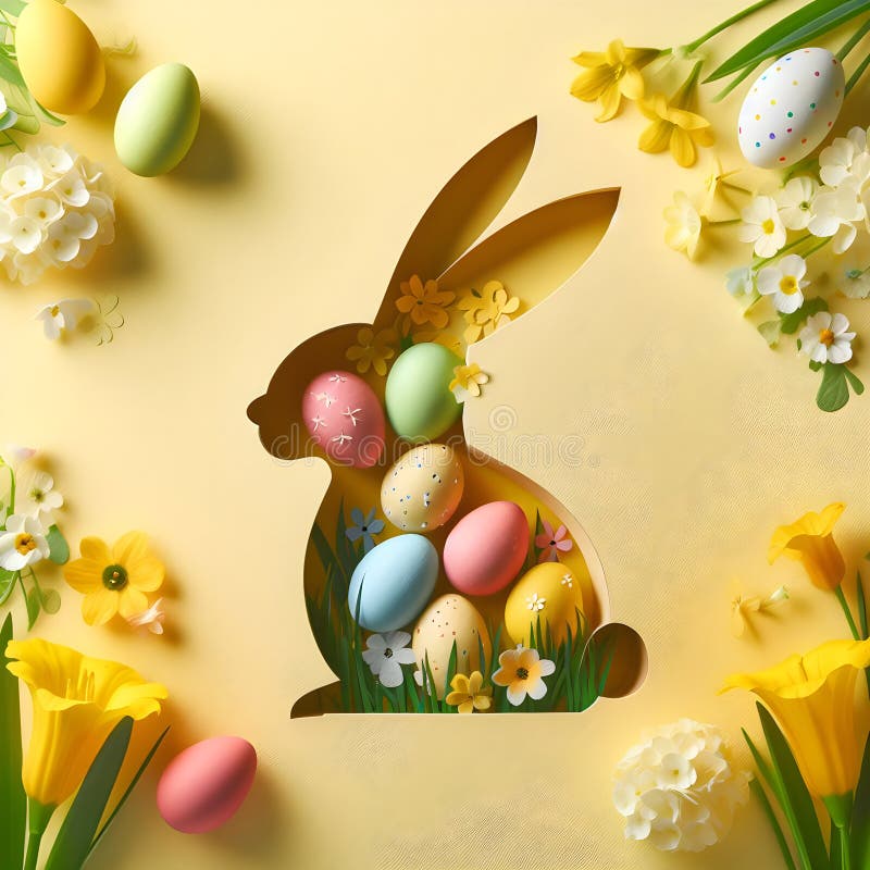 Colorful Easter Eggs Visible through Cut Light Color Paper in Shape of ...