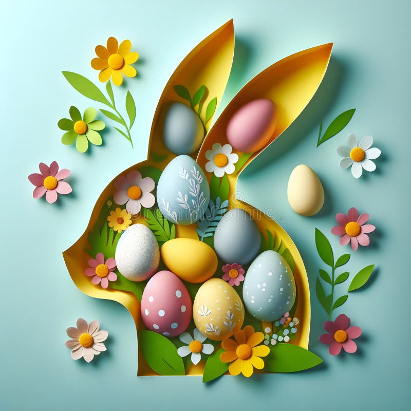 Colorful Easter Eggs Visible through Cut Light Color Paper in Shape of ...