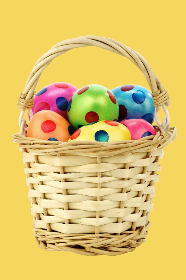 Colorful Easter Eggs Coming from a Wicker Basket Stock Image - Image of ...