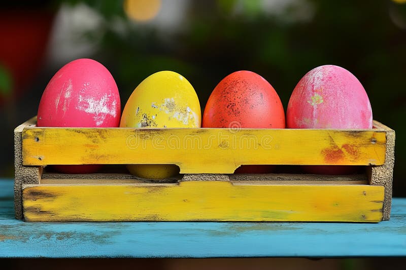 Colorful Easter Eggs Wooden Crate Bright Table Stock Photos - Free & Royalty-Free Stock Photos ...