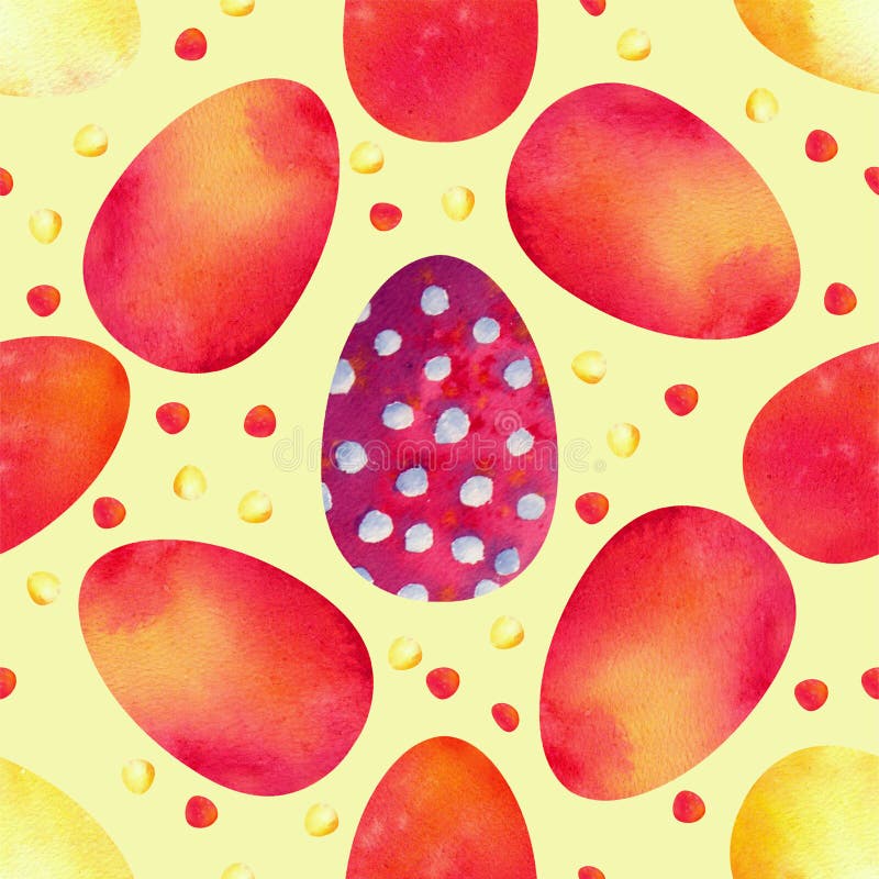 Colorful Easter Eggs Yellow Background Seamless Patterns Watercolor ...