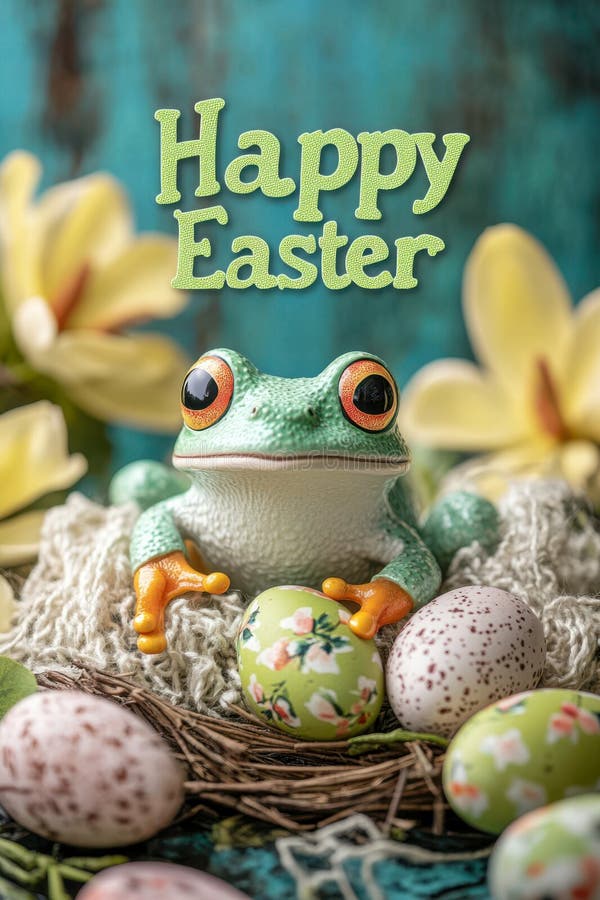 Colorful Easter Frog Decoration with Eggs in Festive Spring Setting ...