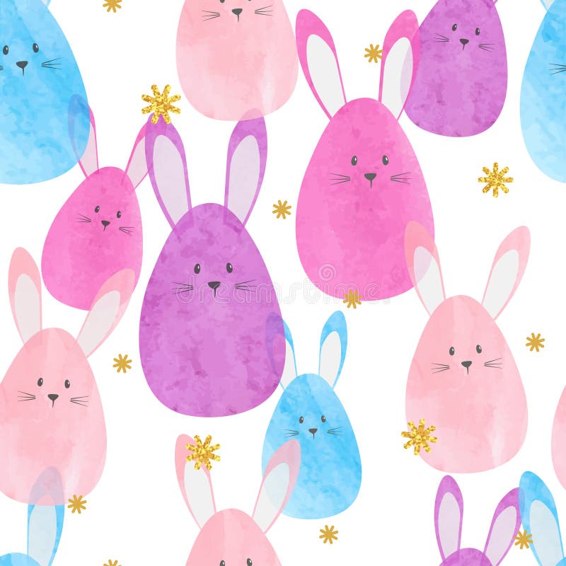 Colorful Easter Pattern with Watercolor Bunnies. Stock Vector ...