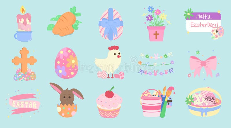 Colorful Easter Themed Vector Illustration Collection with Playful ...