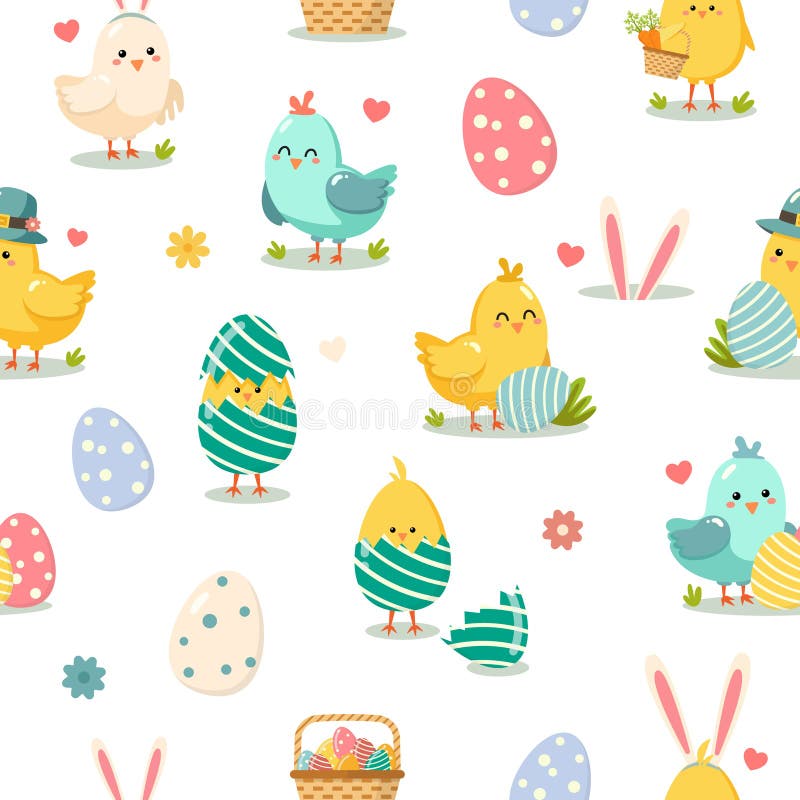 Colorful Easter Themed Vector Illustration with Cute Chicks Birds Stock Vector - Illustration of ...