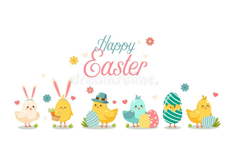 Colorful Easter Themed Vector Illustration with Cute Chicks Birds Stock ...
