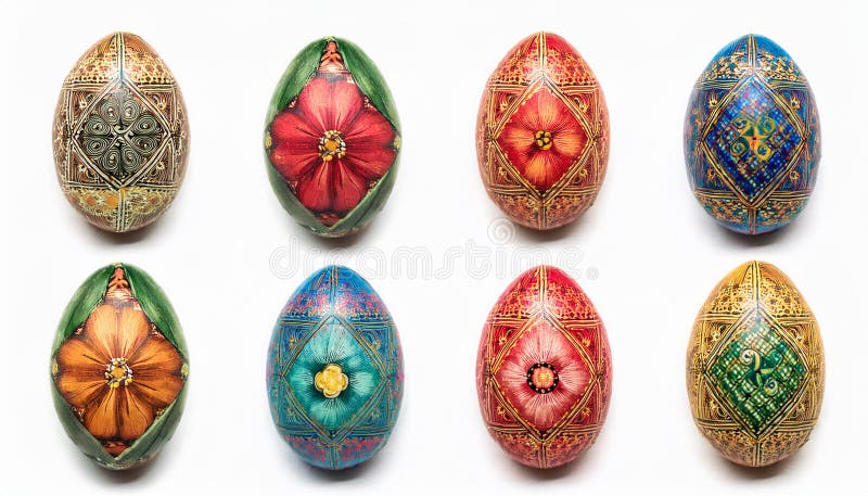 Colorful Eastern European Easter Eggs Display on White Background Stock ...