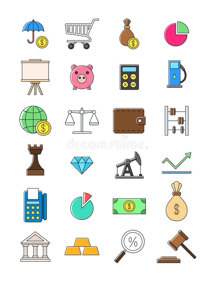 Colorful economy icons set stock vector. Illustration of design - 68795754