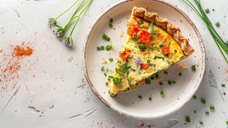 Colorful Edible Flower Quiche on Elegant Plate Stock Image - Image of ...