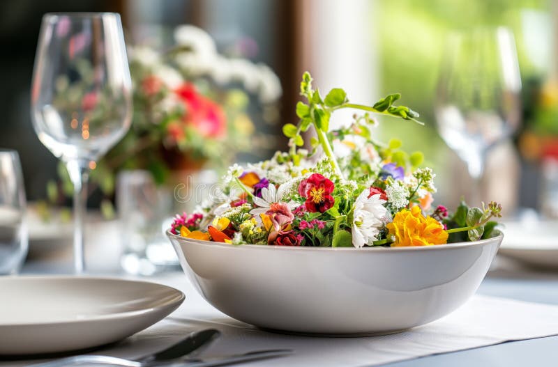 Colorful Edible Flowers Decorating a Dish in a Restaurant Stock Photo ...
