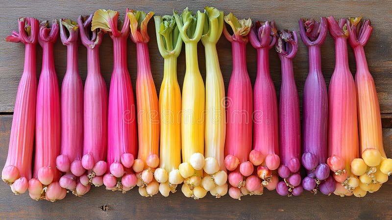 Colorful Edible Stems Arranged in a Spectrum Stock Illustration ...
