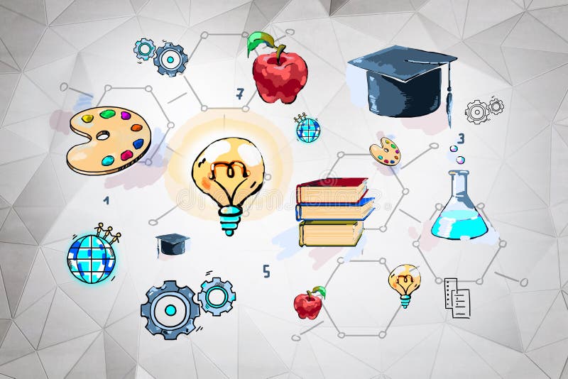 Colorful Education Sketch on Geometric Wall Stock Illustration ...