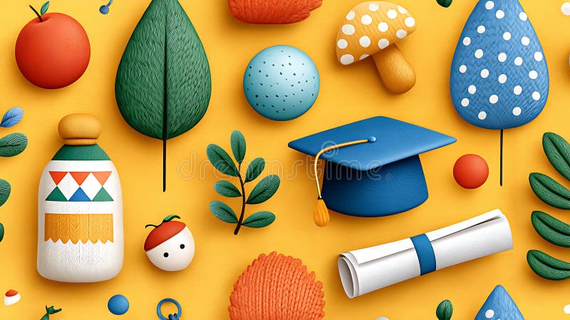 Colorful Educational Elements Including Graduation Cap, Diploma, and ...