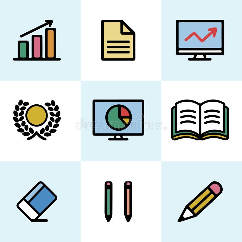 Colorful Educational Icons Set for Business and Learning Themes. Stock ...