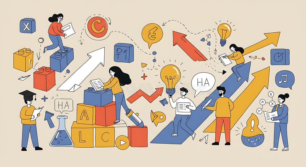 Colorful Educational Illustration Featuring People Engaged in Various ...