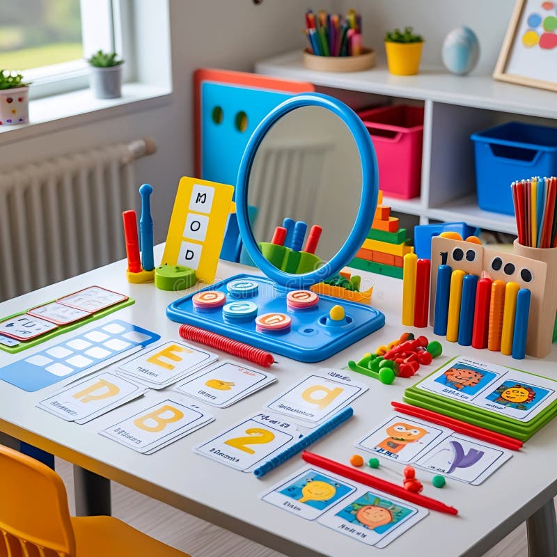 Colorful Educational Materials on a Learning Table" Stock Image - Image ...