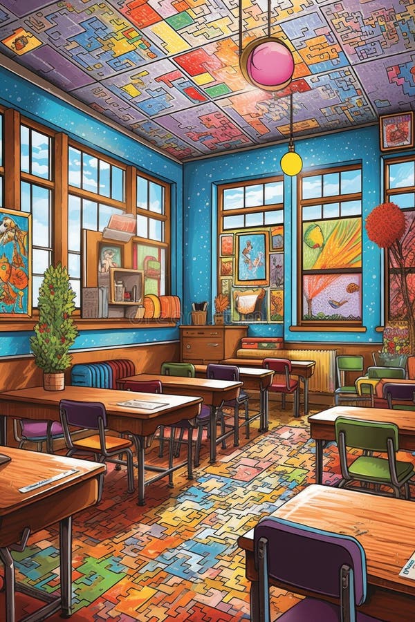 Colorful Educational Posters on Classroom Walls Stock Illustration ...