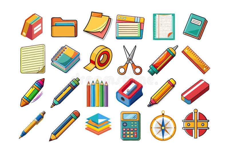 Colorful Educational Tools Vector for Students and Teachers Stock ...