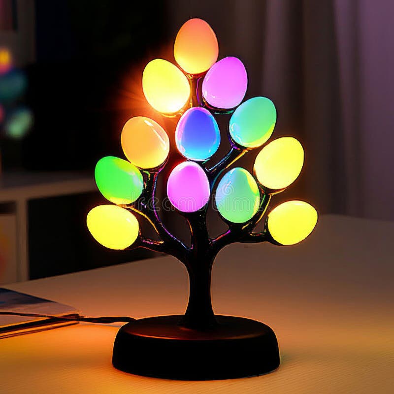 Colorful Eggs Adorn an Illuminated Stained-glass Easter Tree Lamp Stock ...