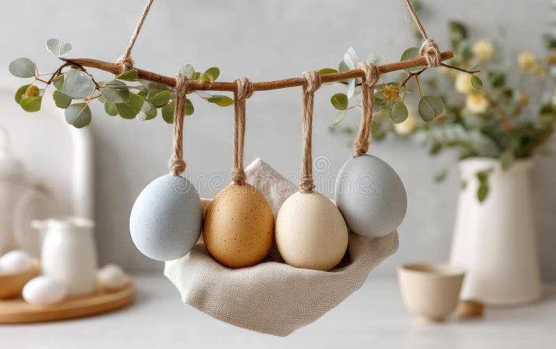 Colorful Eggs Dangle from a Branch, Adding a Festive Touch To the ...