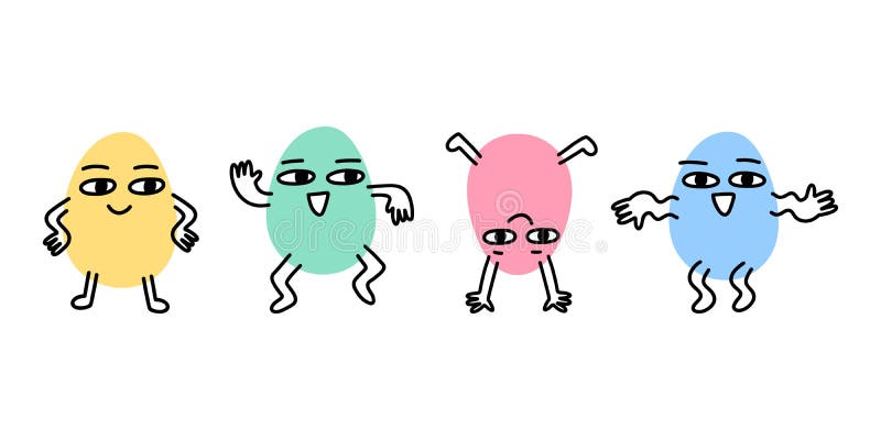 Funny Cartoon Characters Dancing Eggs on a White Background. Stock ...