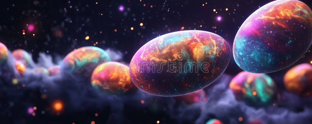 Colorful Eggs Float in a Cosmic Landscape during a Space-themed Easter ...
