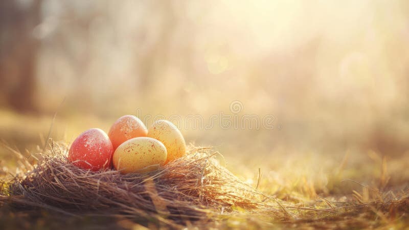 Colorful Eggs in Grass Nest, Soft Light Creating Serene Easter ...