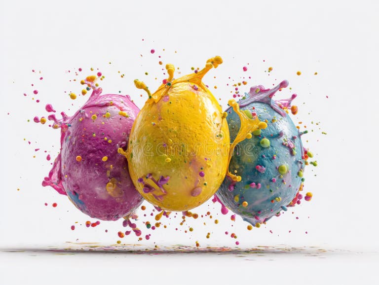 Colorful Eggs with Paint Splats on White Background Stock Illustration ...