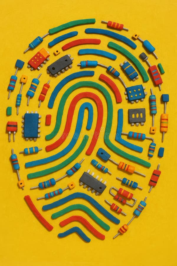 Colorful Electronic Components Shaped Like Fingerprint, Crafted from ...