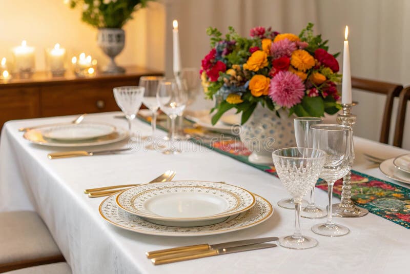 Colorful Elegant Dinner Table Setting Stock Photo - Image of ...