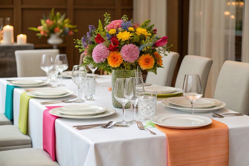 Colorful Elegant Dinner Table Setting Stock Photo - Image of elegant ...