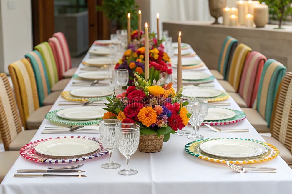 Colorful Elegant Dinner Table Setting Stock Photo - Image of elegant ...