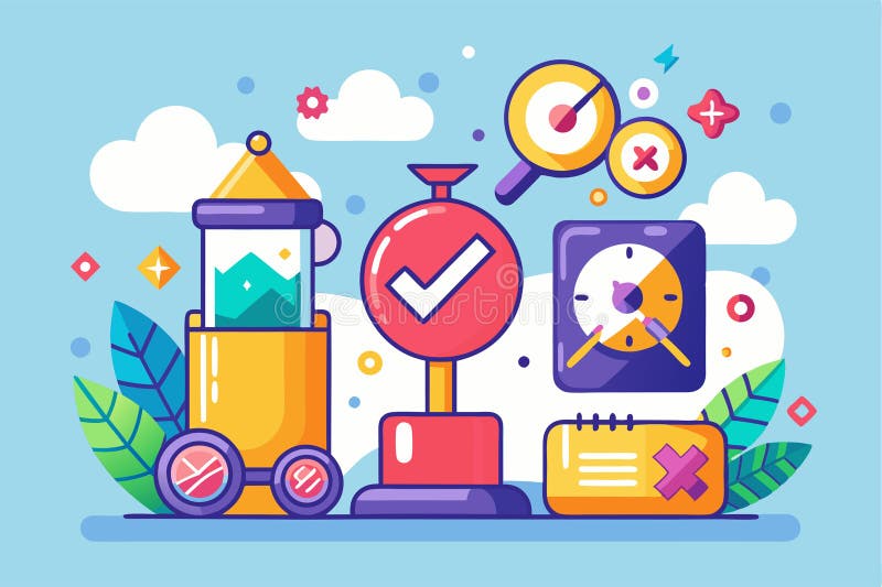 Colorful Elements Represent Productivity Tools, Including a Timer and ...