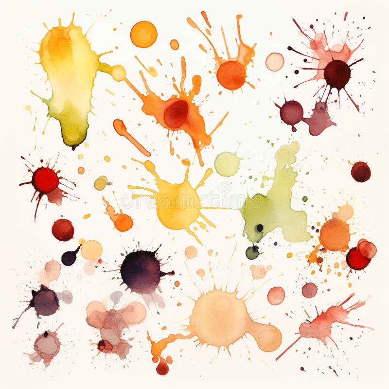 Colorful Elements with Splats of Watercolor Stains Stock Illustration ...