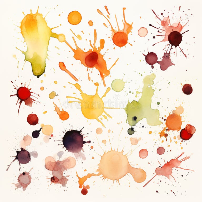 Colorful Elements with Splats of Watercolor Stains Stock Illustration ...