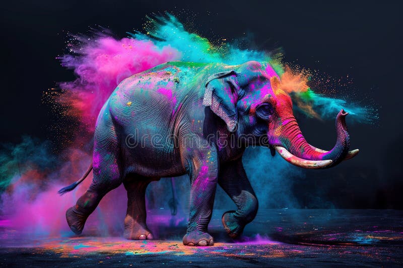 Colorful Elephant Exploding with Holi Powder Stock Image - Image of ...
