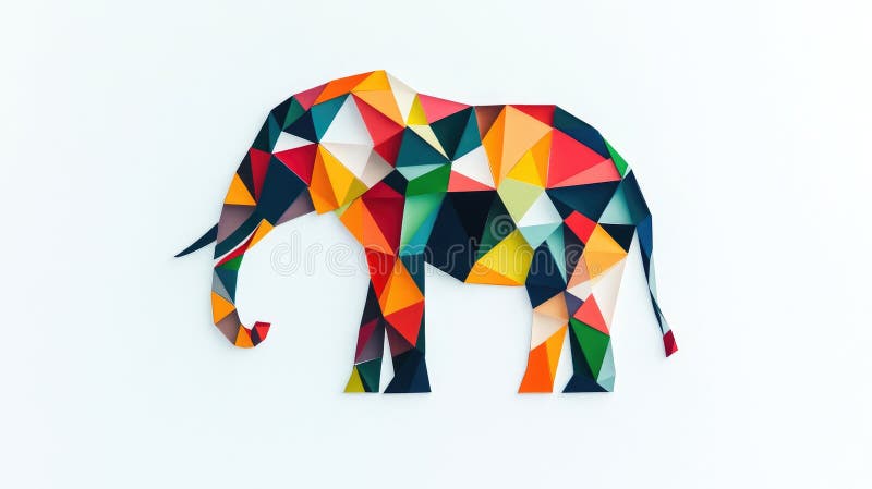 A Colorful Elephant Made of Triangles Stock Illustration - Illustration ...