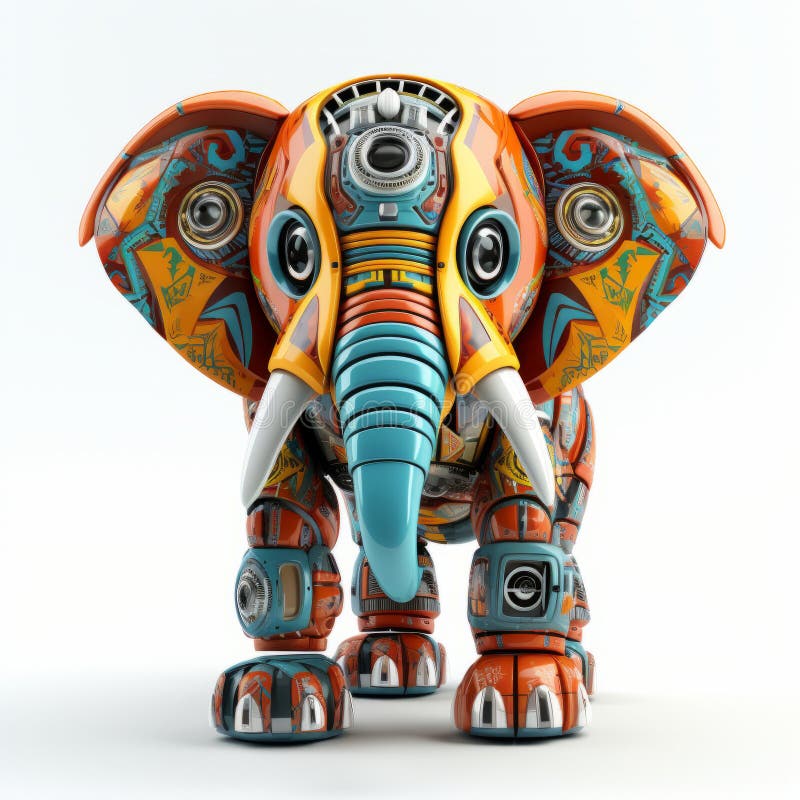 Colorful Elephant Robot, Robotic Animal Isolated Over White Background ...